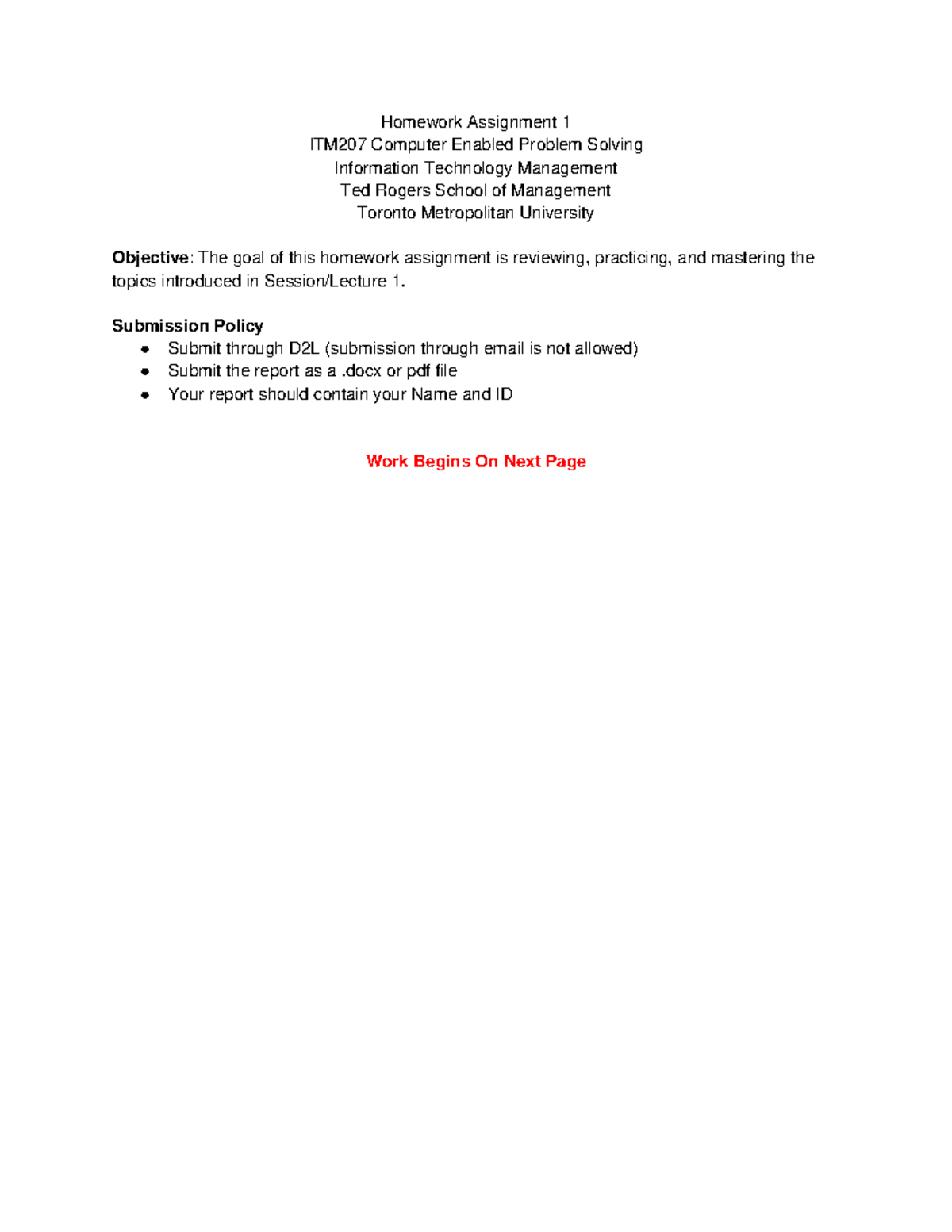 100 Correct Assignment 1 Itm207 Computer Enabled Problem Solving Homework Assignment 1 