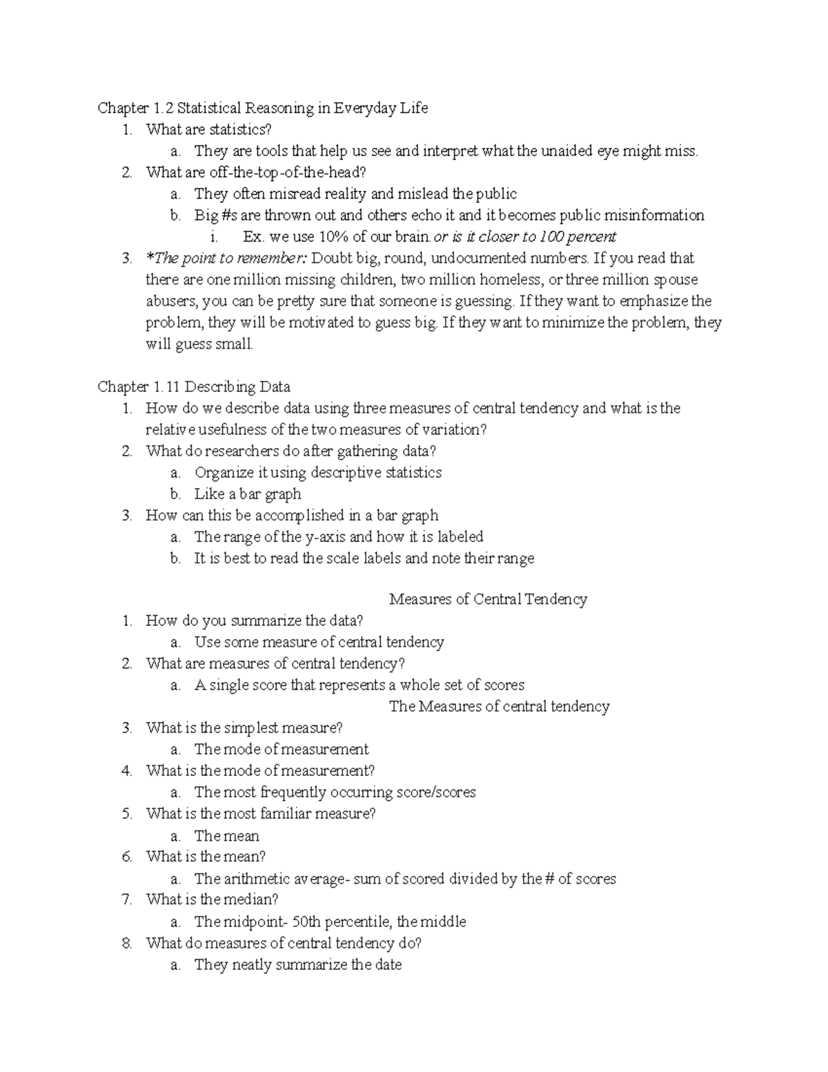 Chapter 1.2 Statistical Reasoning - Chapter 1 Statistical Reasoning in Everyday Life 1. What are ...