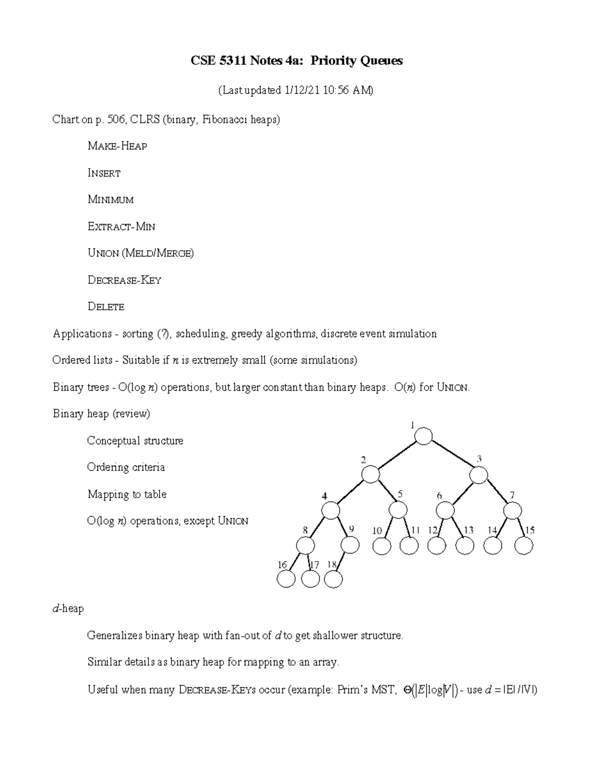 Notes 04a Priority Queues Cse 5311 Notes 4a Priority Queues Last Updated 11221 1056 Am