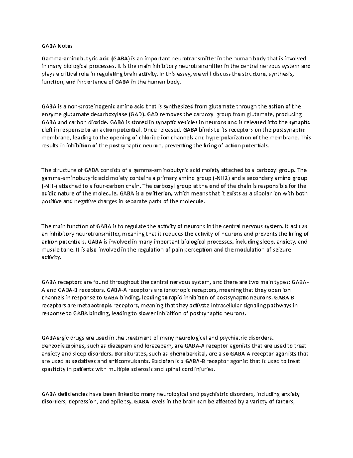GABA Notes - GABA Notes Gamma-aminobutyric acid (GABA) is an important ...