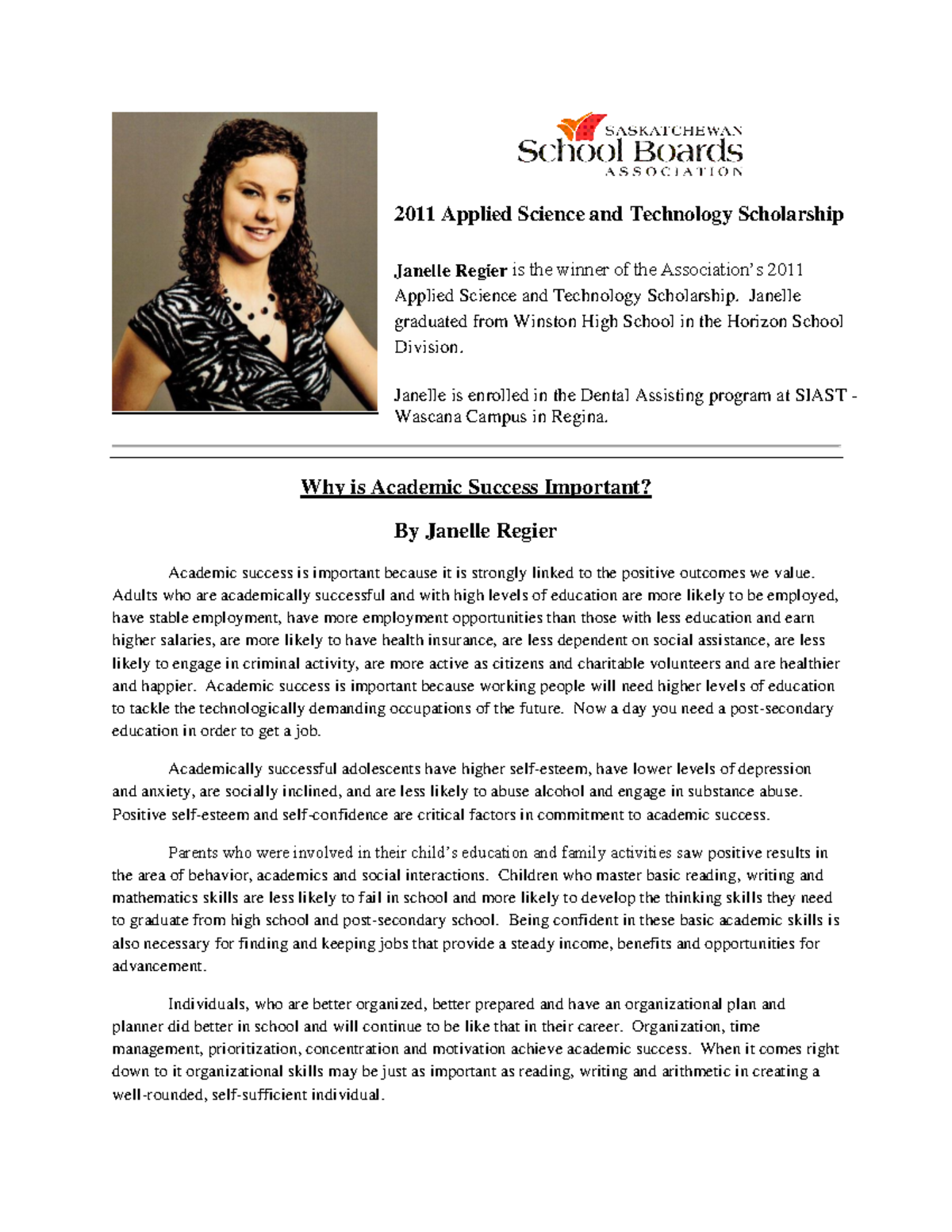 2011 Siast - Research - 2011 Applied Science and Technology Scholarship ...