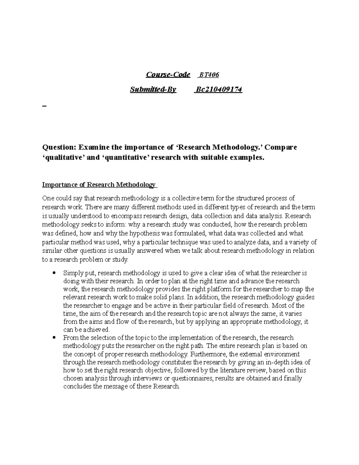 Assignment 01bt406 - read it - Course-Code BT Submitted-By Bc Question ...