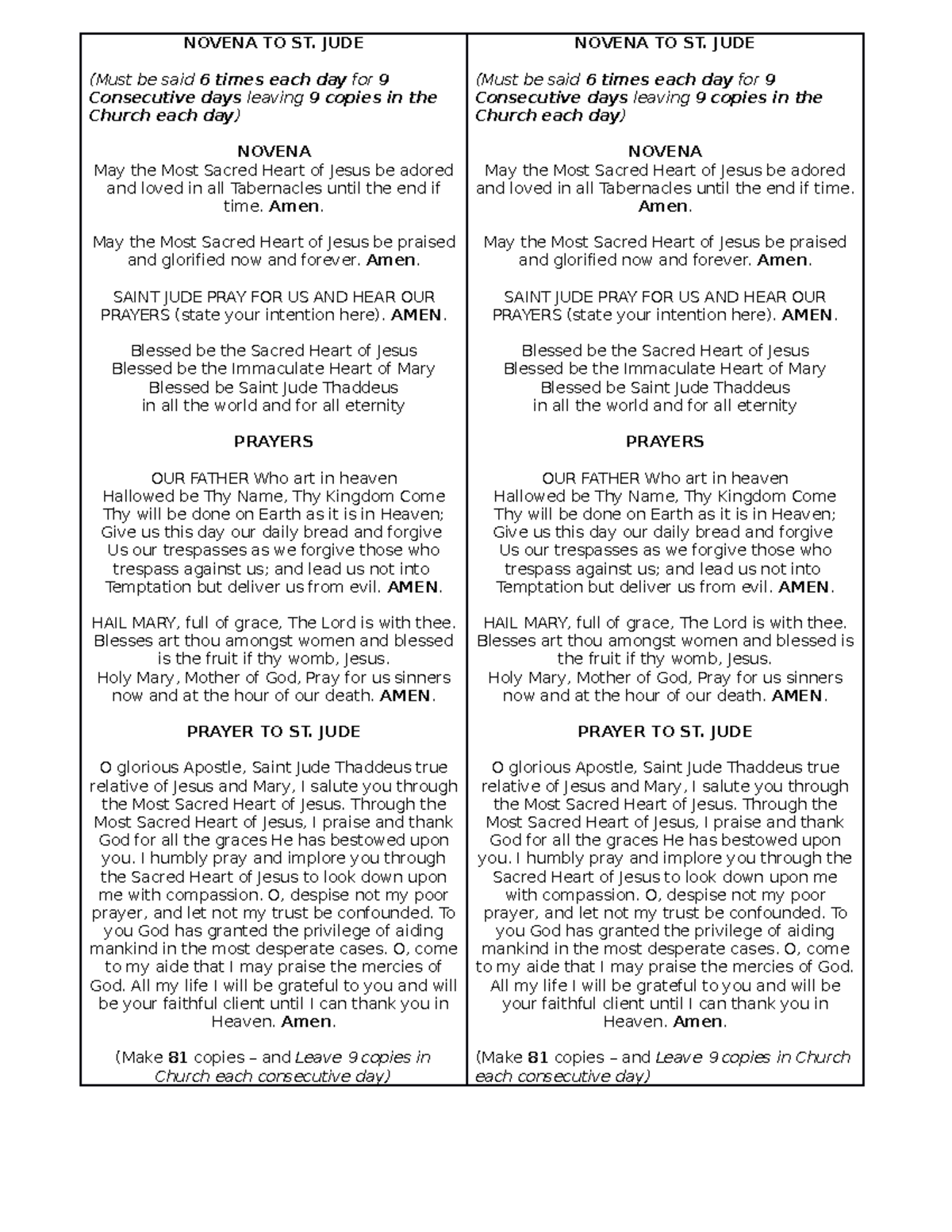 novena of saint jude - (Must be said 6 times each day for 9 Consecutive ...
