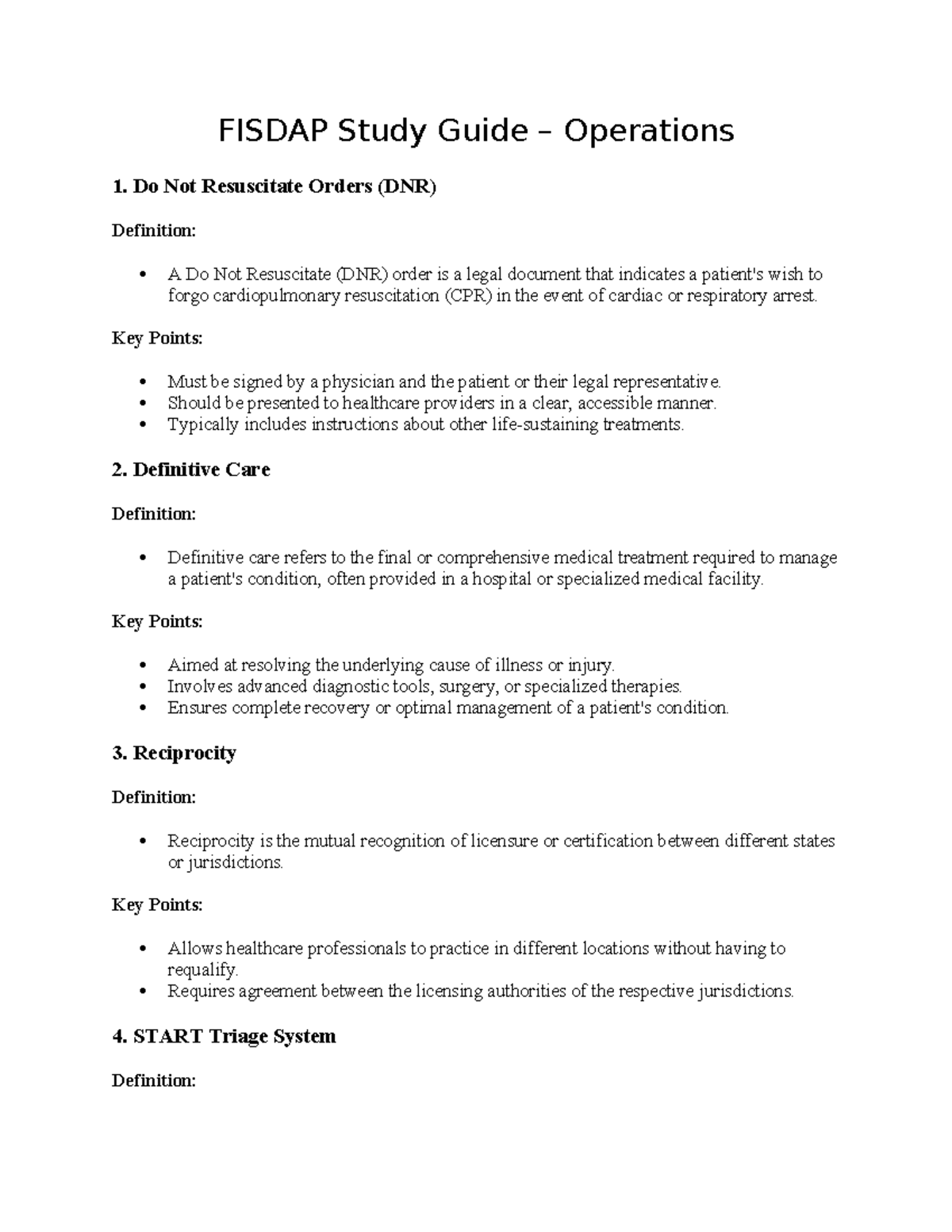 Fisdap Study Guide Operations - FISDAP Study Guide – Operations 1. Do ...
