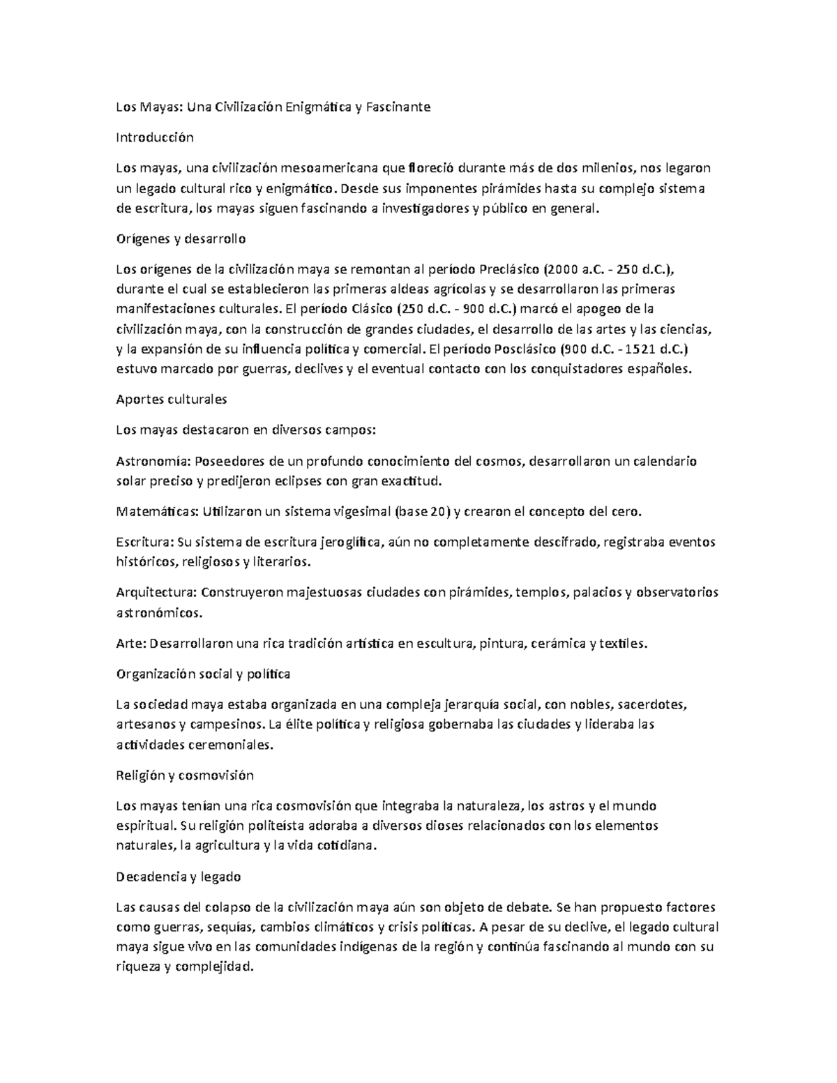 Los Mayas - Investigación corta - Los Mayas: Una Civilización ...