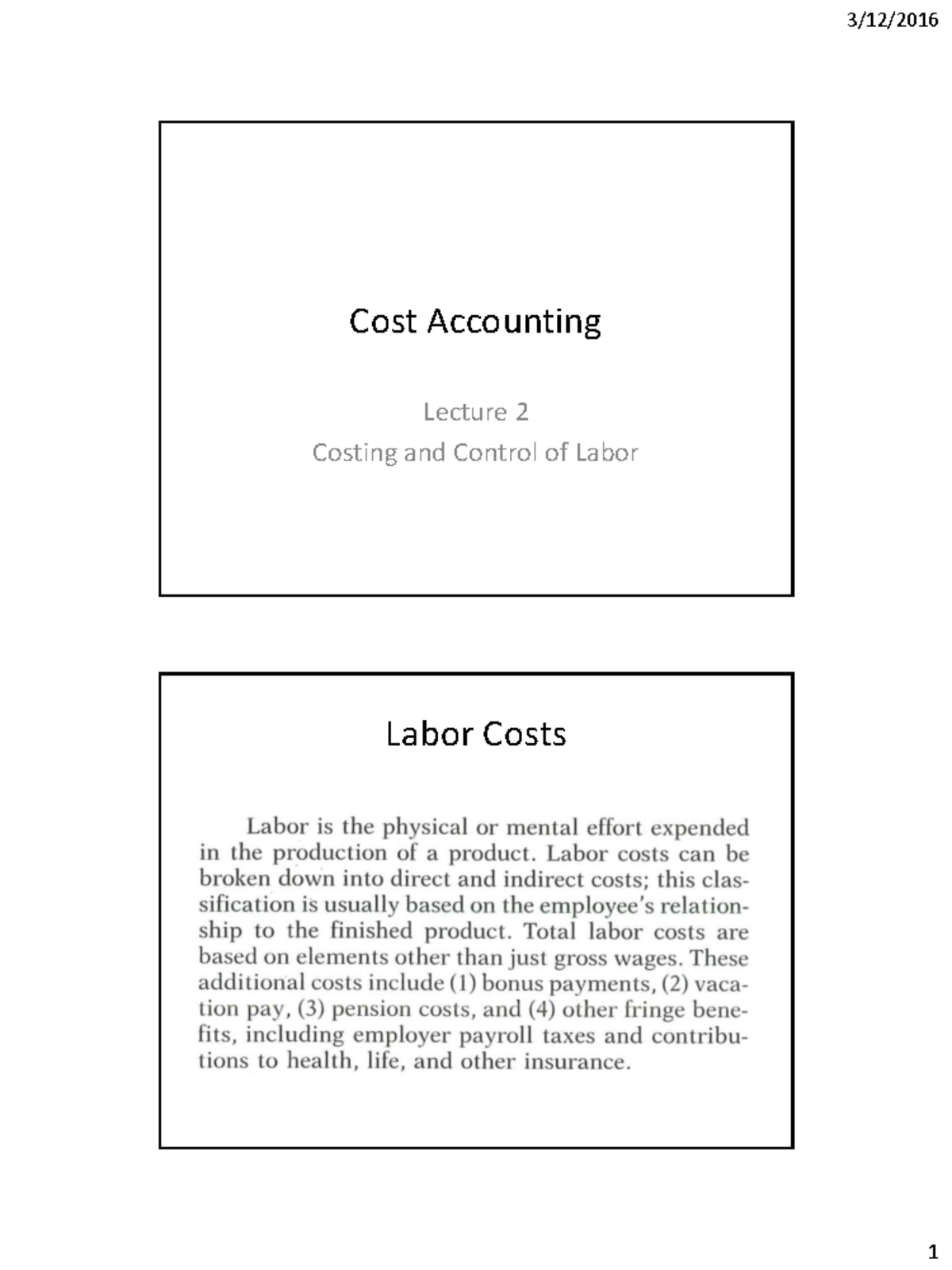 Cost Accounting- Lecture 2 - Cost Accounting Lecture 2 Costing and ...