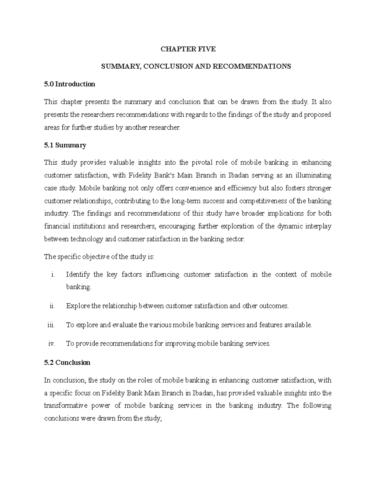 Chapter FIVE Corrected CHAPTER FIVE SUMMARY CONCLUSION AND