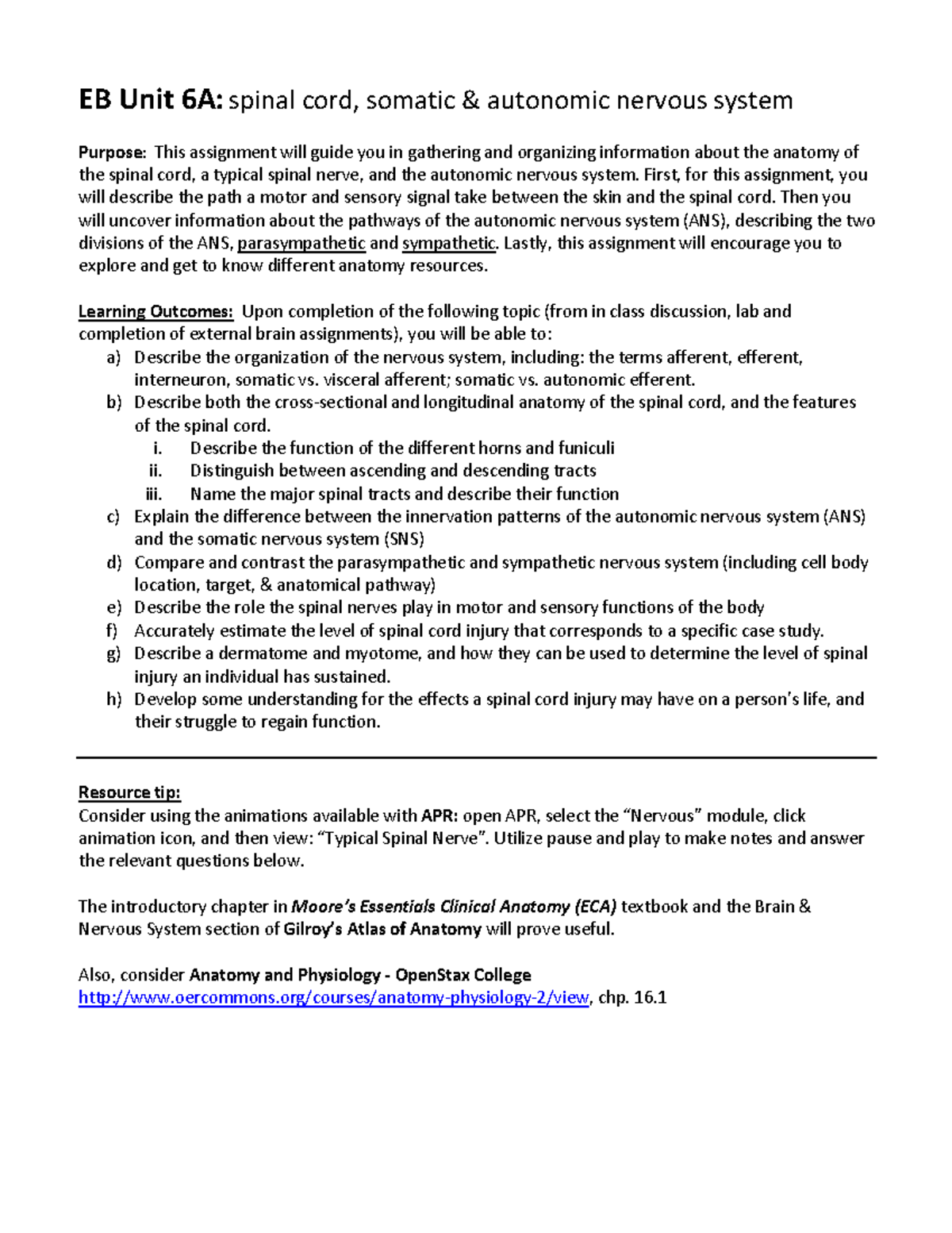 EB unit 6A Spinal Cord - EB UNIT 6A - EB Unit 6 A: spinal cord, somatic ...