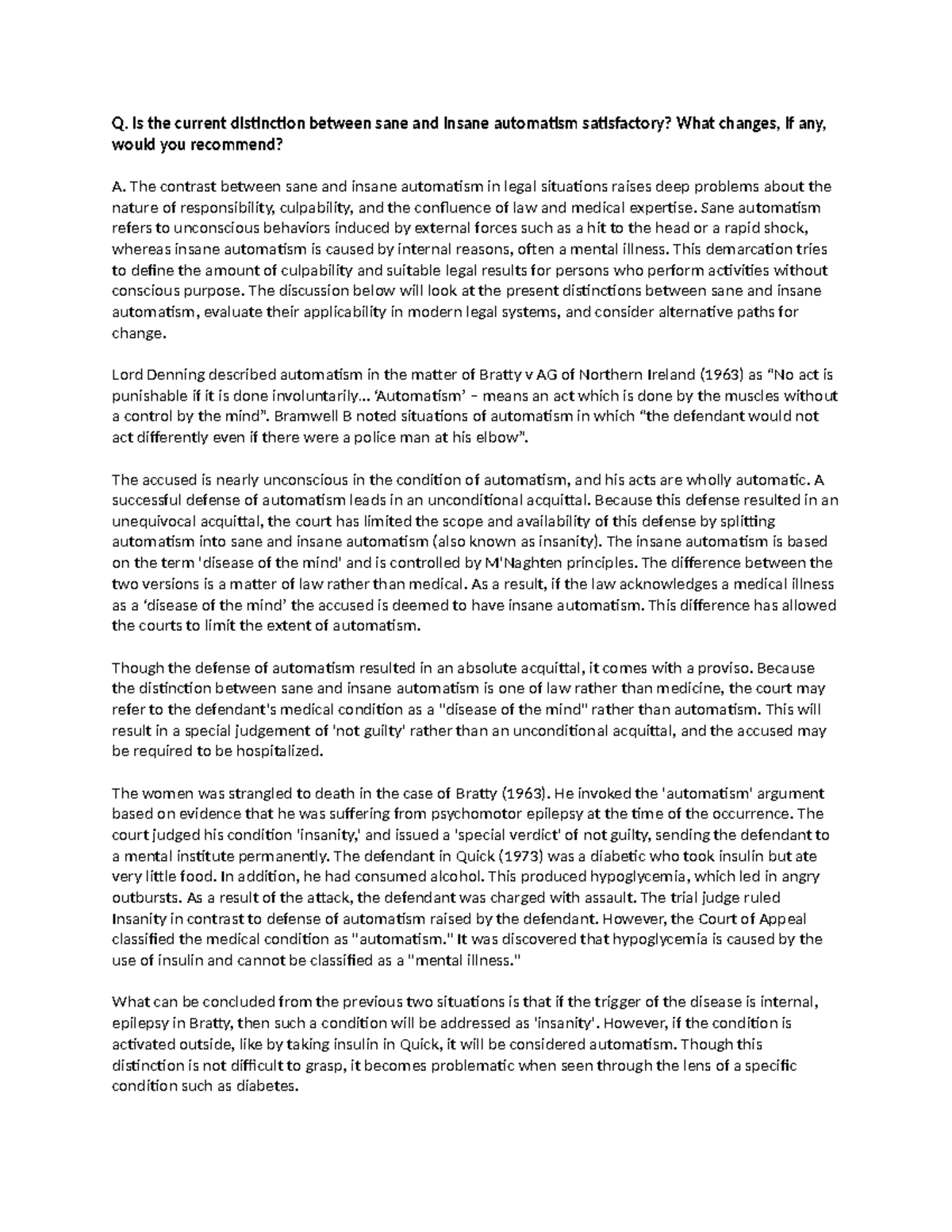 Re Automatism - This is a essay. - Q. Is the current distinction ...