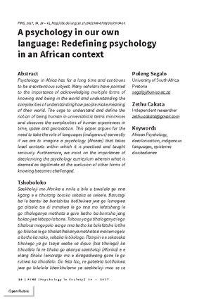 PYC1511 Unit 002 - African psychology - Unit 2 African psychology ...