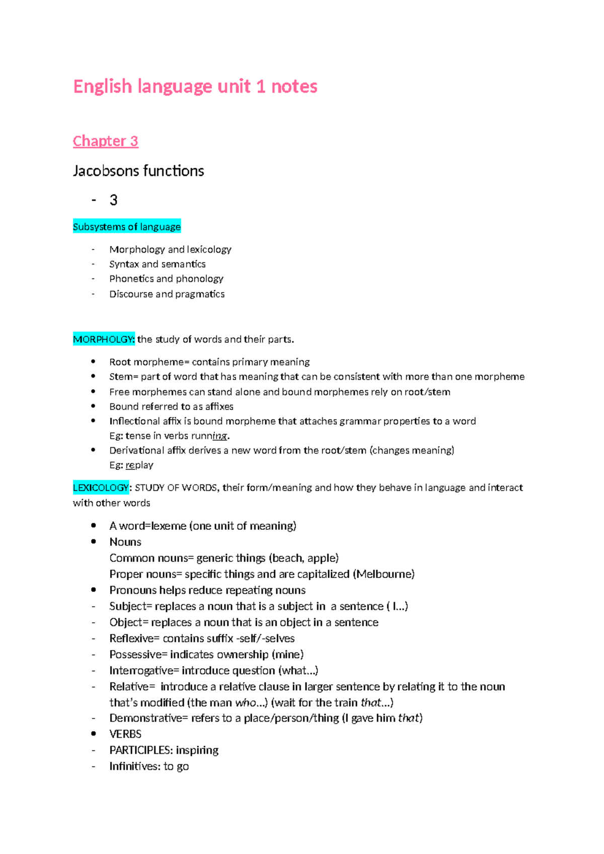 English language unit 1 aos1 jacobsons functions notes - English ...