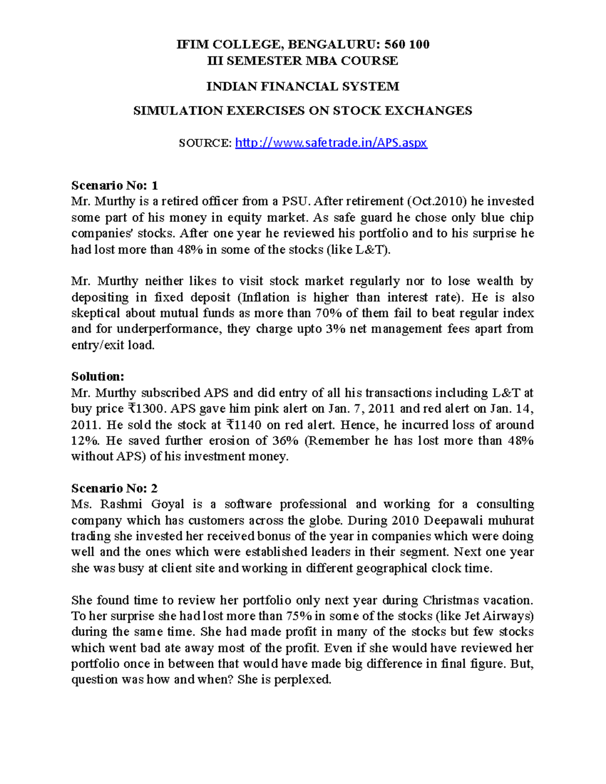 Simulation Exercises and Case Study for III MBA Indin Financial Systems ...