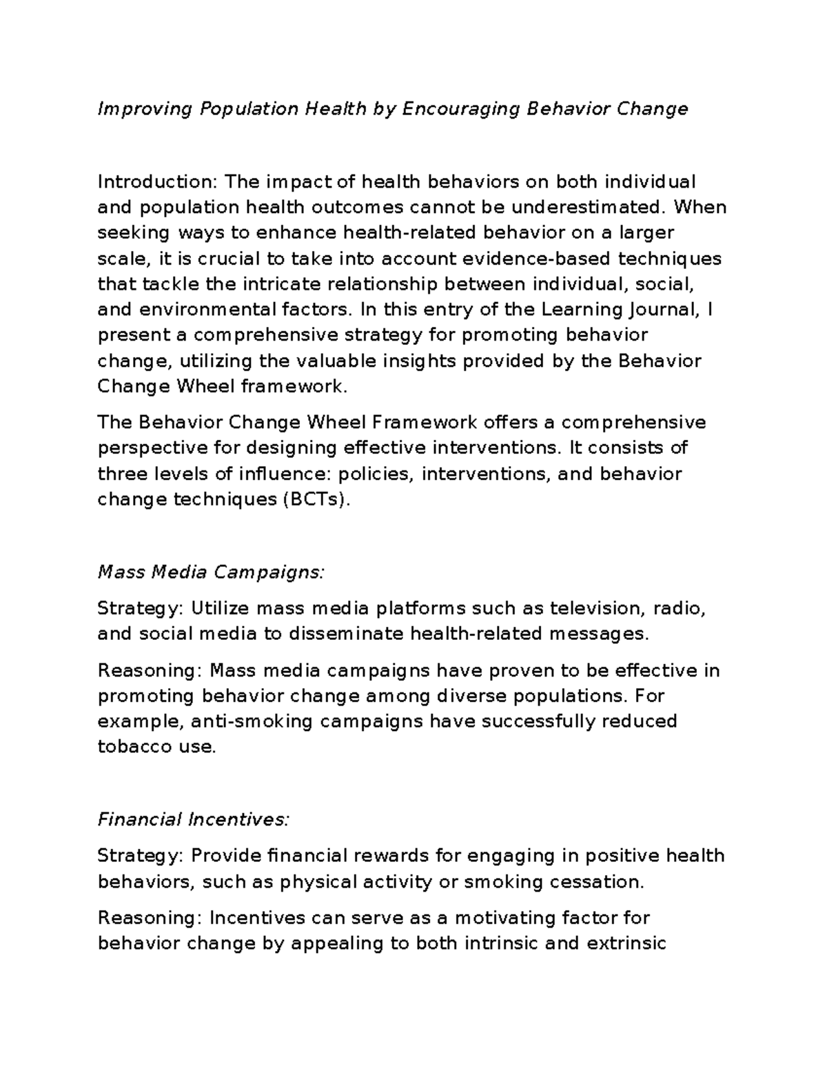 Learning Journal Unit 3 Psyc - Improving Population Health by ...