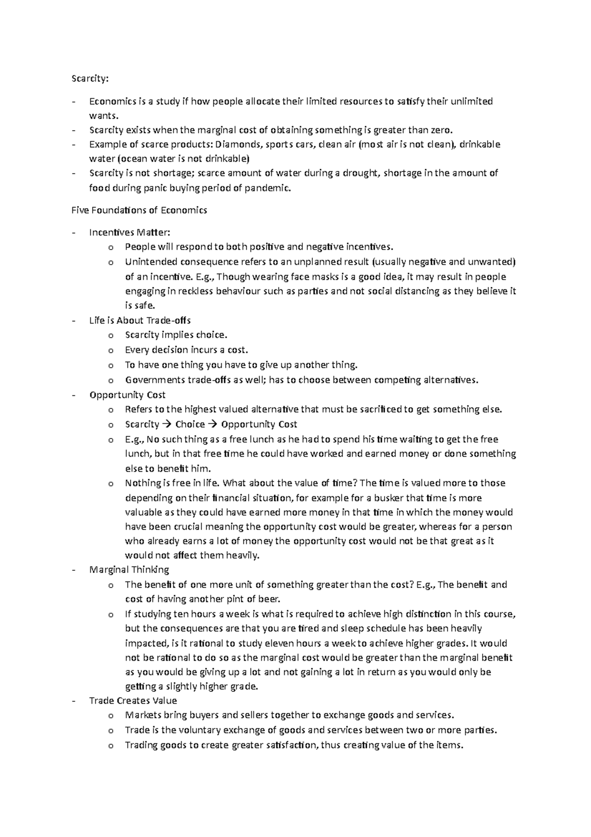 Unit 1 - Microeconomics Lecture Notes Monash - Scarcity: Economics is a ...