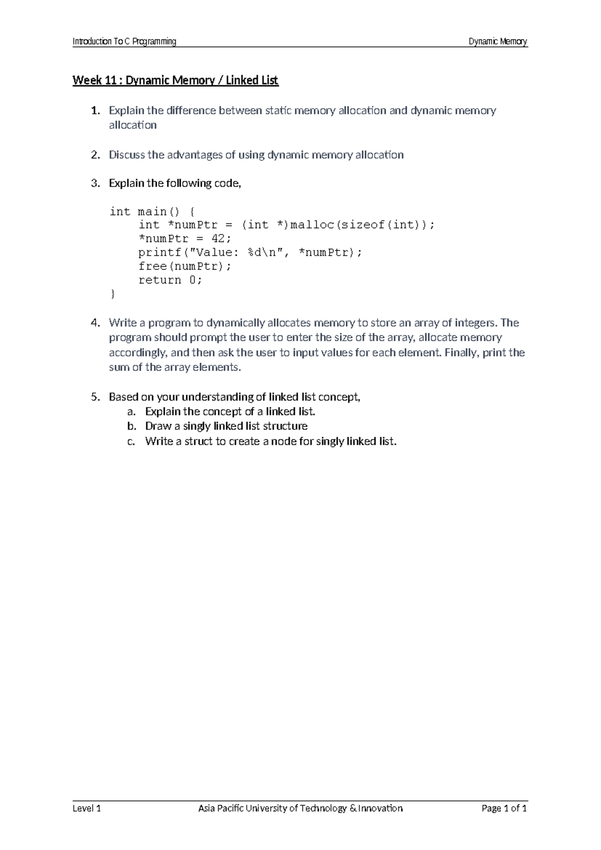 Week 11 Dynamic Memory - nothing - Introduction To C Programming ... Week 11 Dynamic Memory - nothing - Introduction To C Programming ...