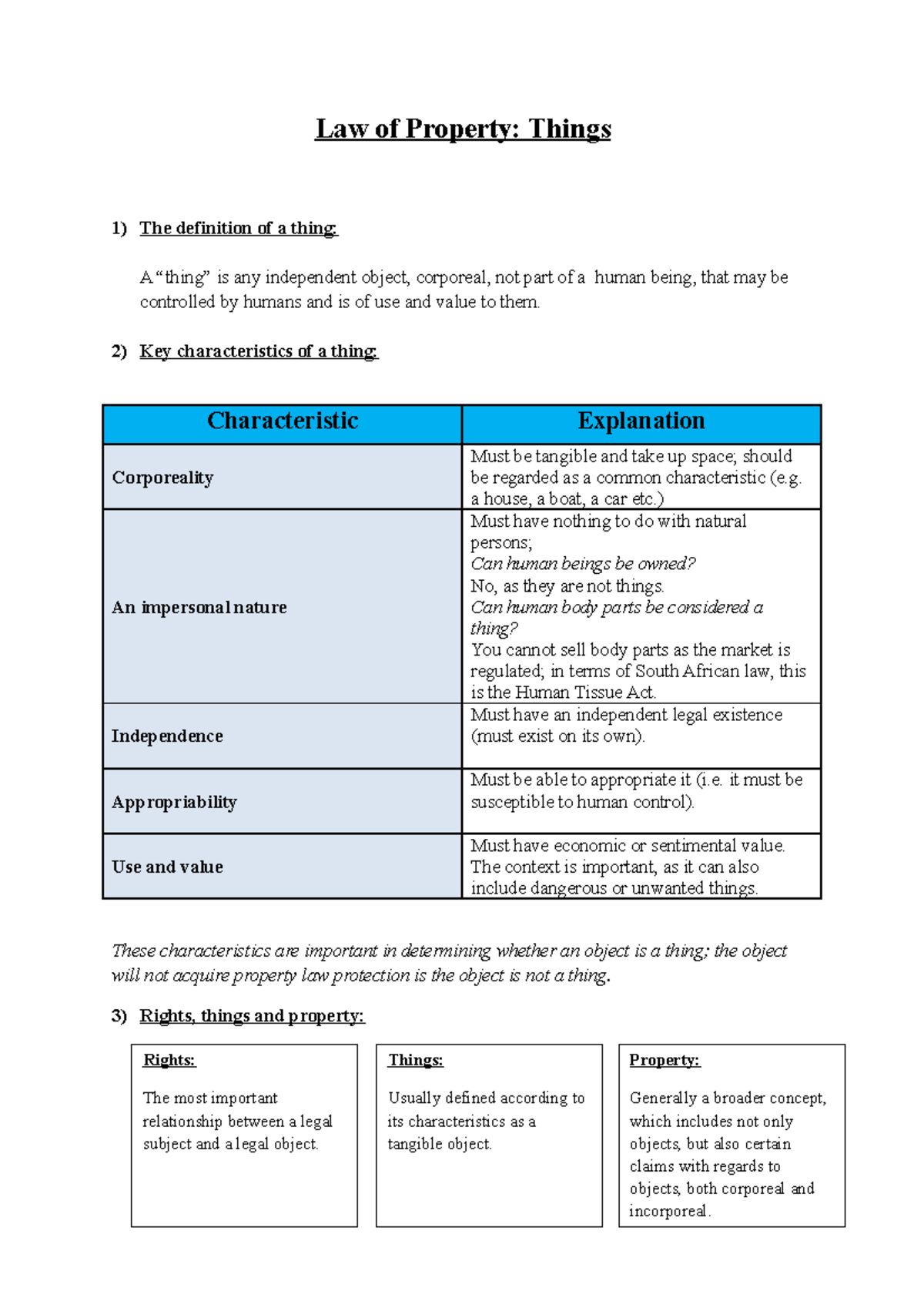 Private Law 272 Unit 1 - Lecture notes 1-4 - Law of Property: Things 1 ...