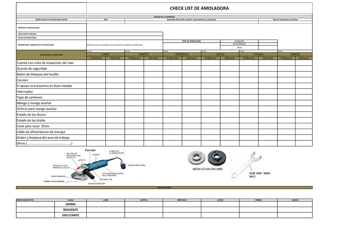 Check LIST DE Amoladora - B (Bueno) M(malo) B (Bueno) M(malo) B (Bueno ...