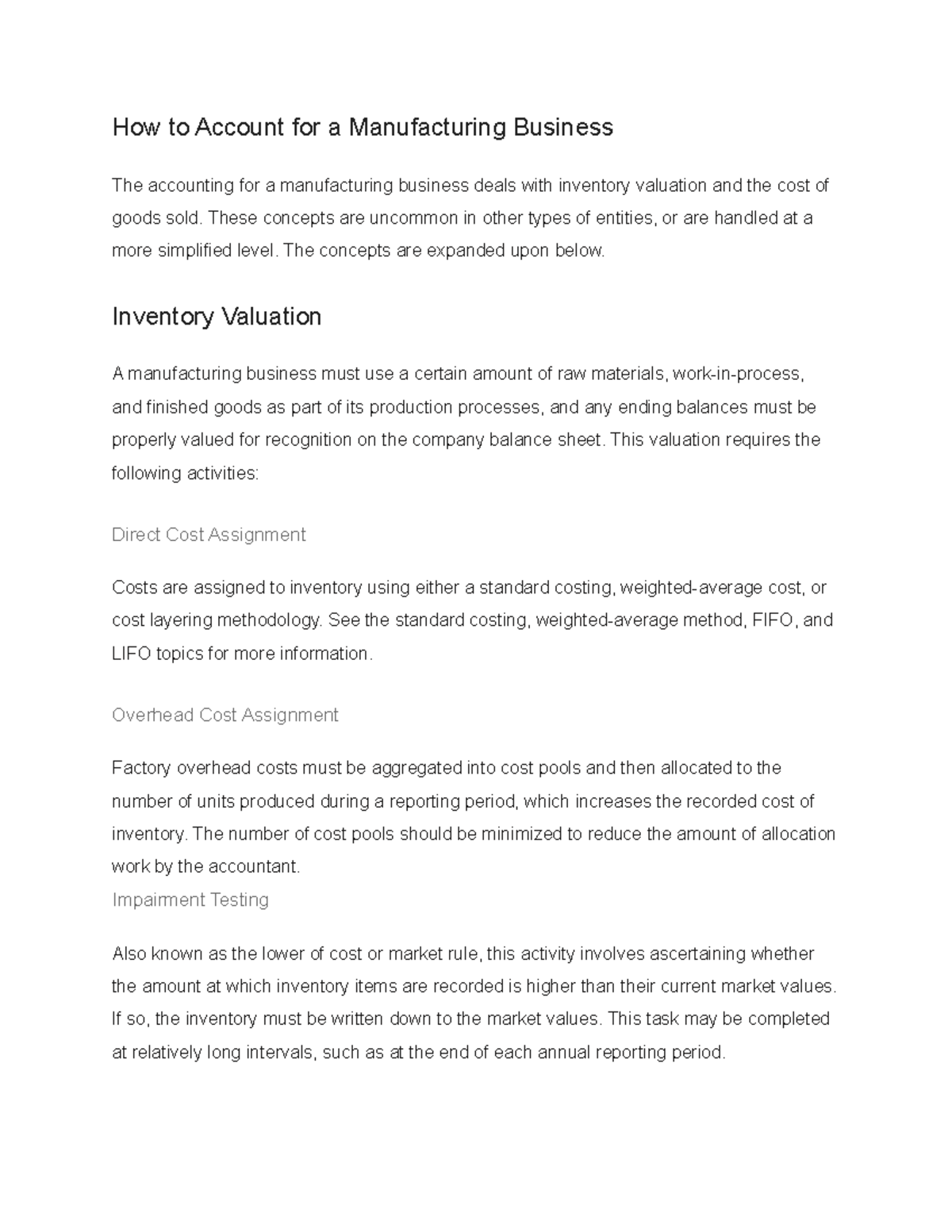 Accounting FOR Manufacturing Business - How to Account for a ...