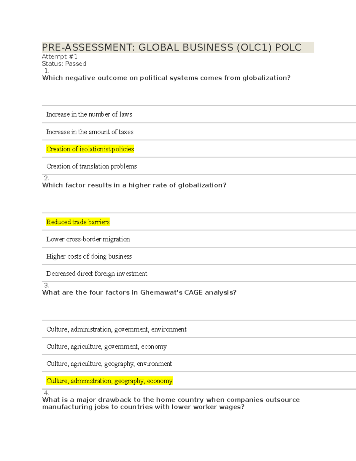 Global Business Pre-Assessment - GLOBAL BUSINESS (OLC1) POLC Attempt ...
