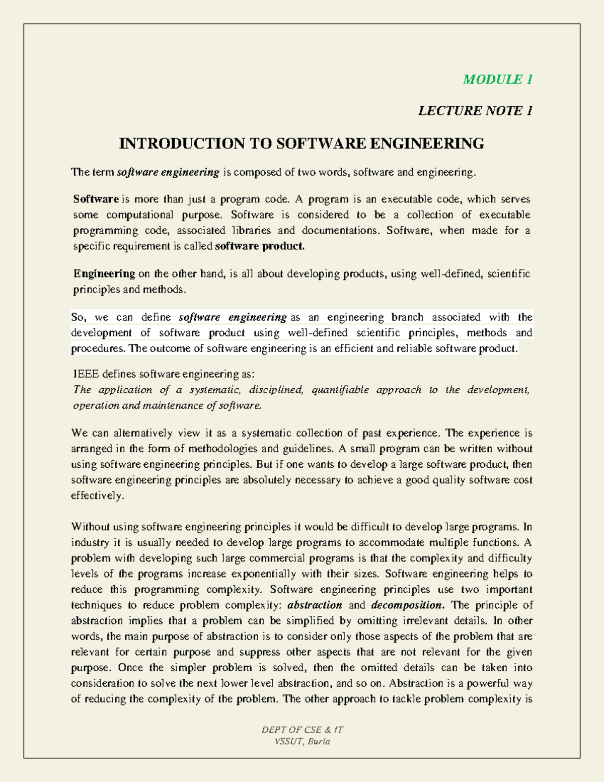 INTRODUCTION TO SOFTWARE ENGINEERING - Software is more than just a ...