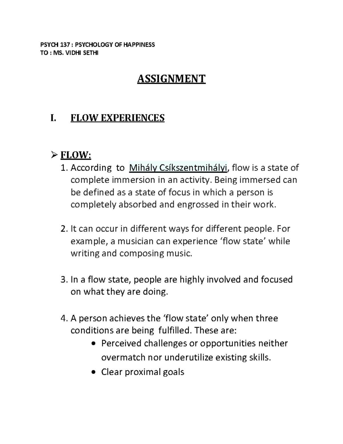 Happiness assignment - PSYCH 137 : PSYCHOLOGY OF HAPPINESS TO : MS ...