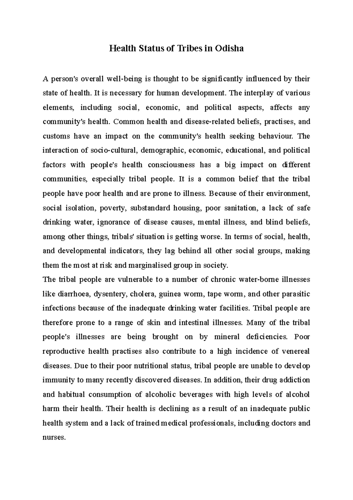 Health Status of Tribes in Odisha - It is necessary for human ...