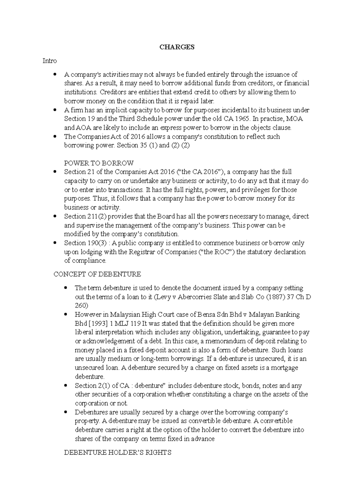 Charges own notes - based on Essential company law and from other ...