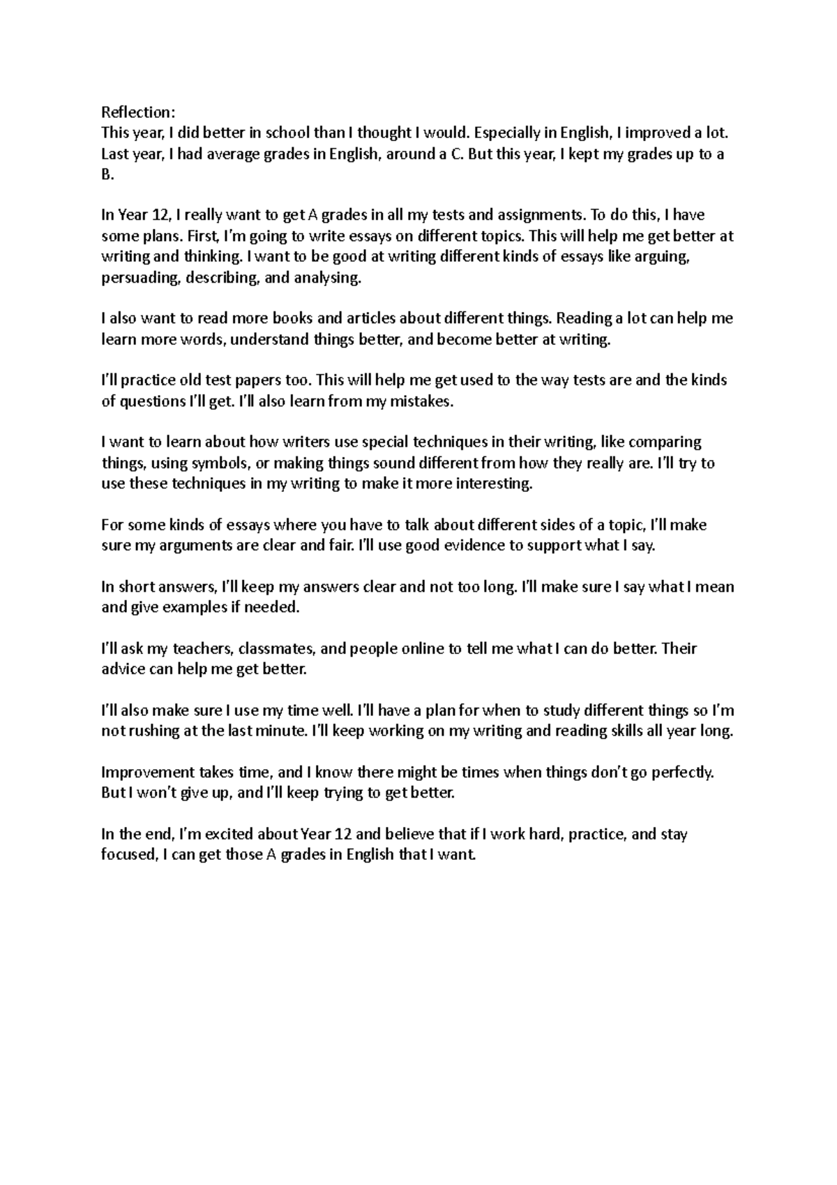 Reflection - Reflection: This year, I did better in school than I ...