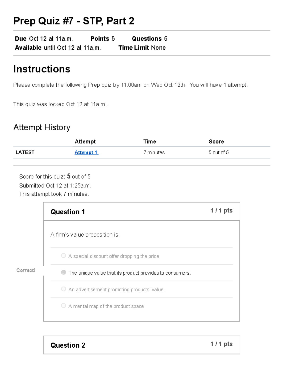 Prep Quiz #7 - STP, Part 2 COMM 296 103 104 2022W1 Introduction to ...