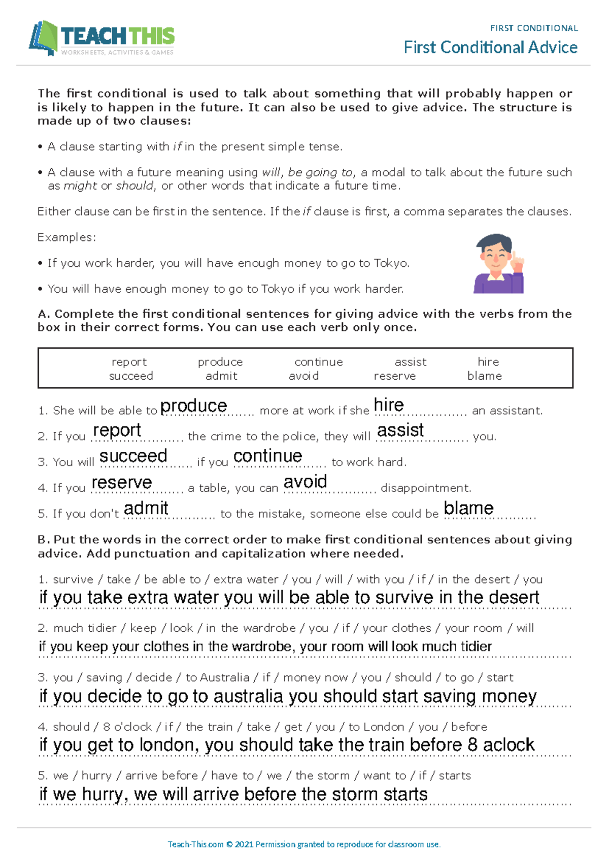 Evidencia 4.3 ingles - FIRST CONDITIONAL First Conditional Advice The ...