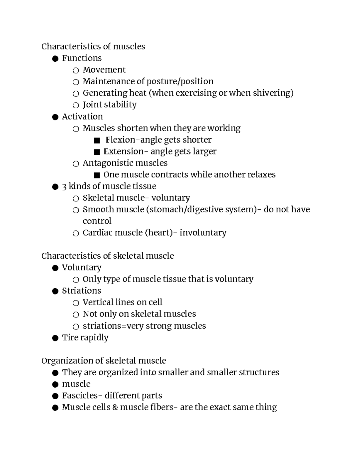 Anatomy test 3 lecture notes - Characteristics of muscles Functions ...
