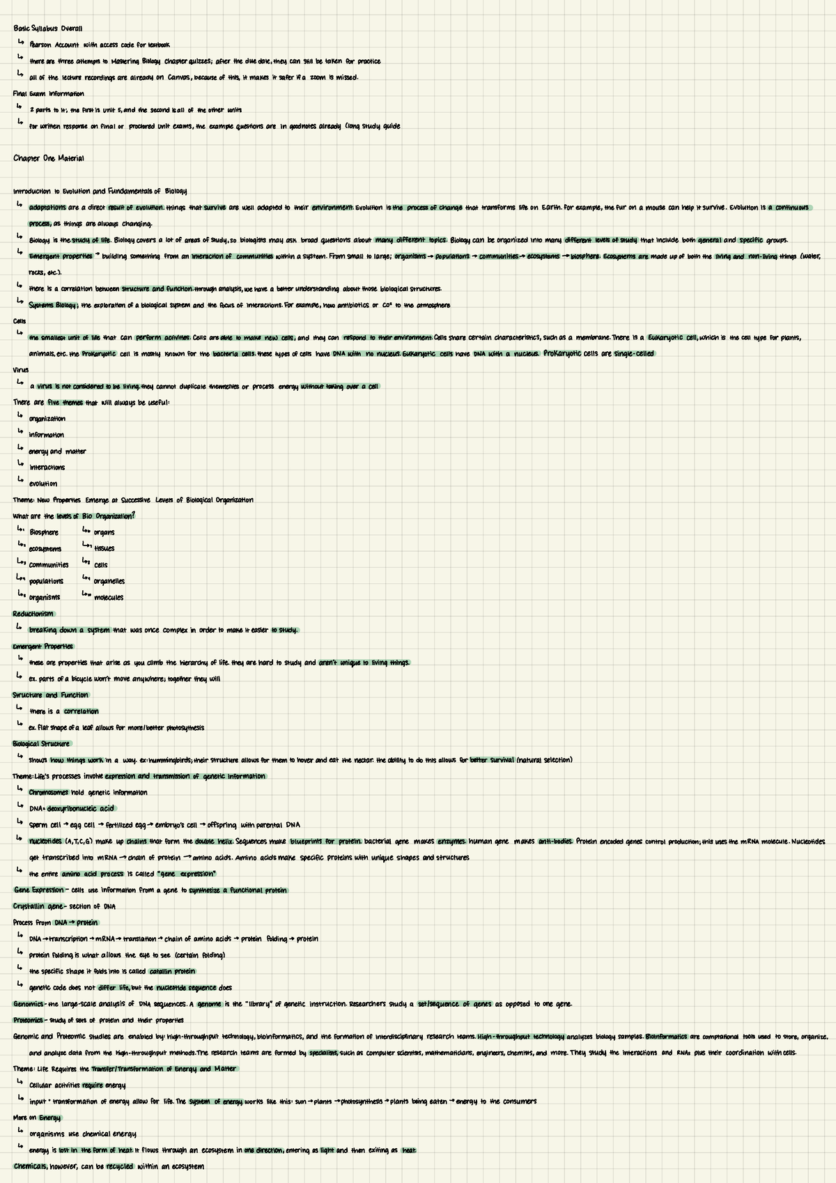 Biology Chapter One Notes - Basic syllabusoverall ↳ PearsonAccount ...