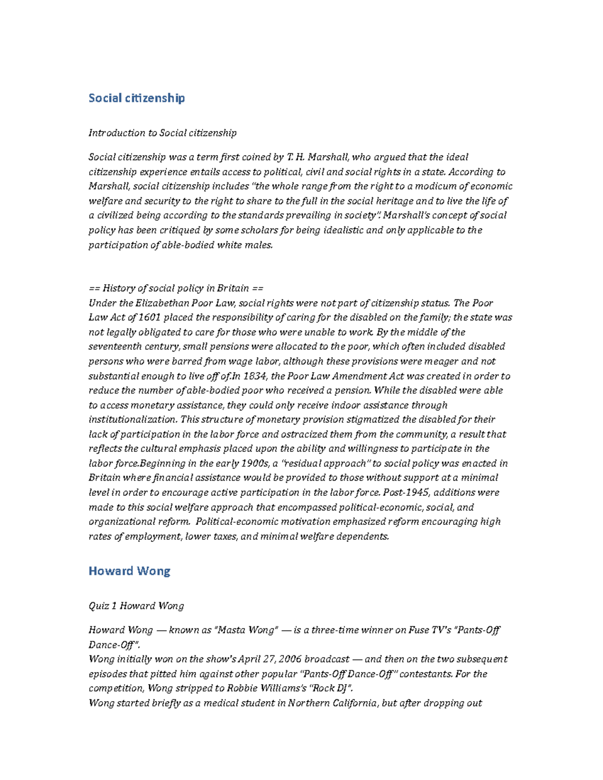 HIST123Lab Report Social citizenship - Social citizenship Introduction ...