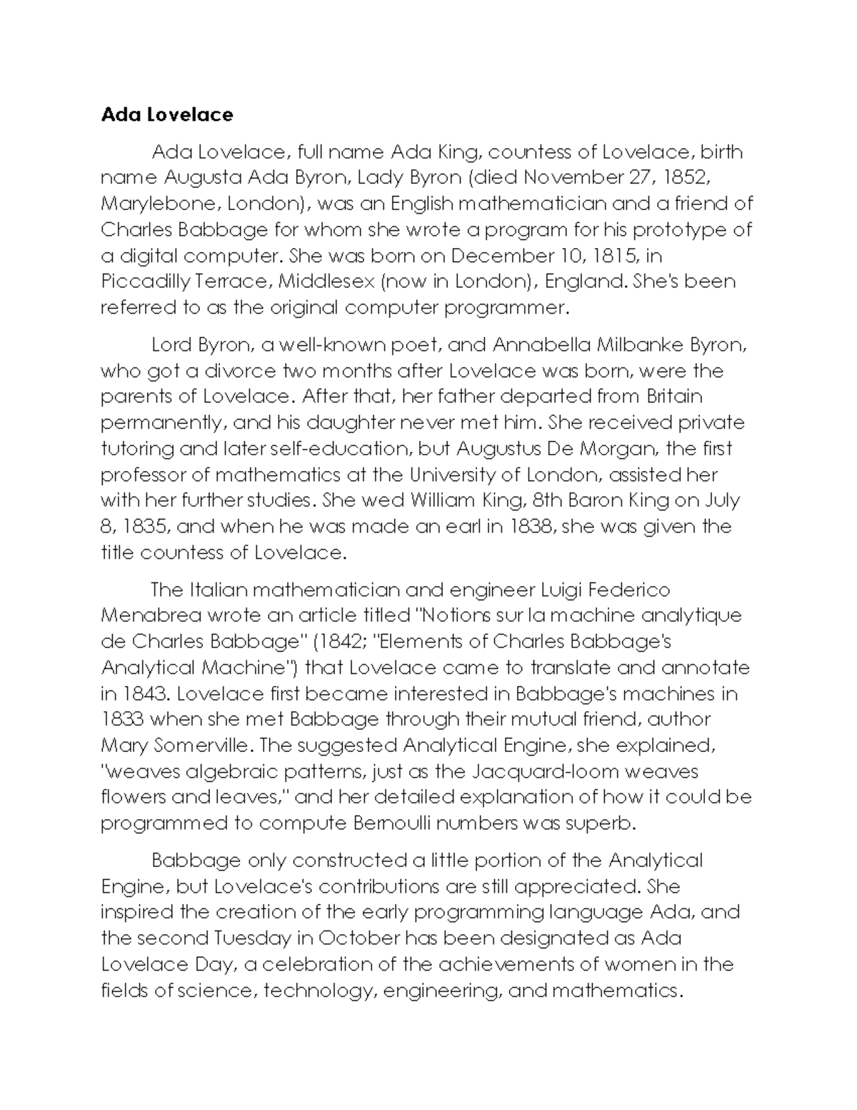Ada Lovelace Ada Lovelace Ada Lovelace - Ada Lovelace Ada Lovelace ...