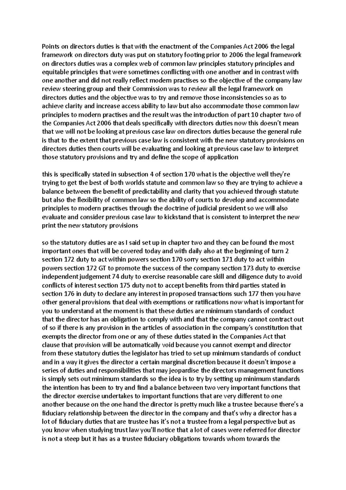 Directors Duties Notes - Points on directors duties is that with the ...