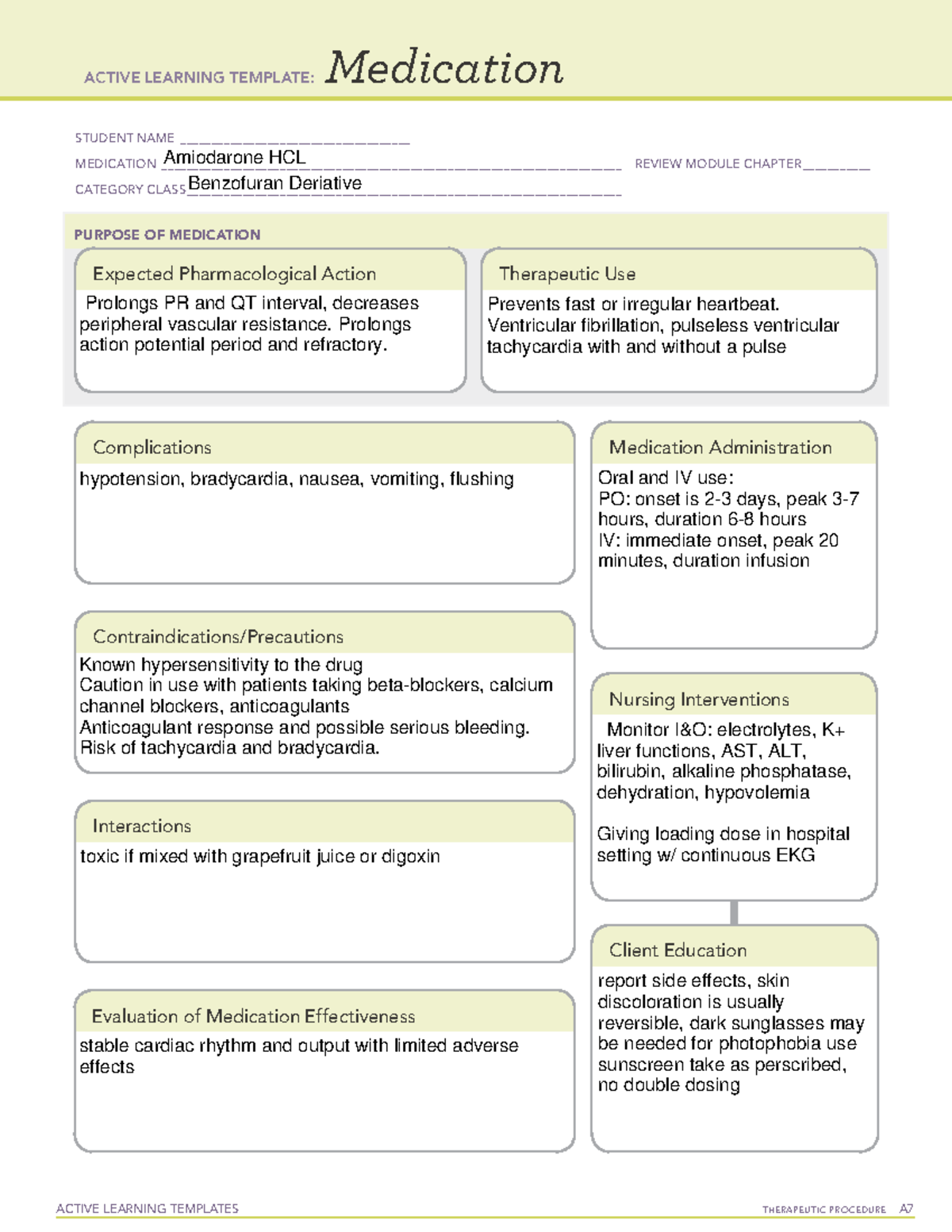 Amiodarone HCL Drug - Medication - ACTIVE LEARNING TEMPLATES ...