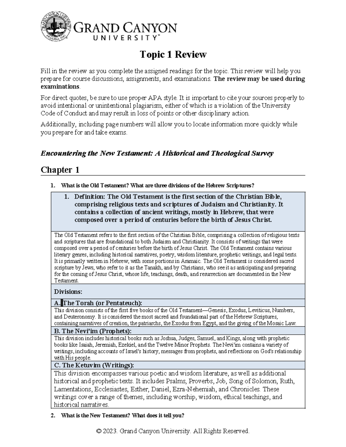 BIB 107 RS T1 - coursework - Topic 1 Review Fill in the review as you ...