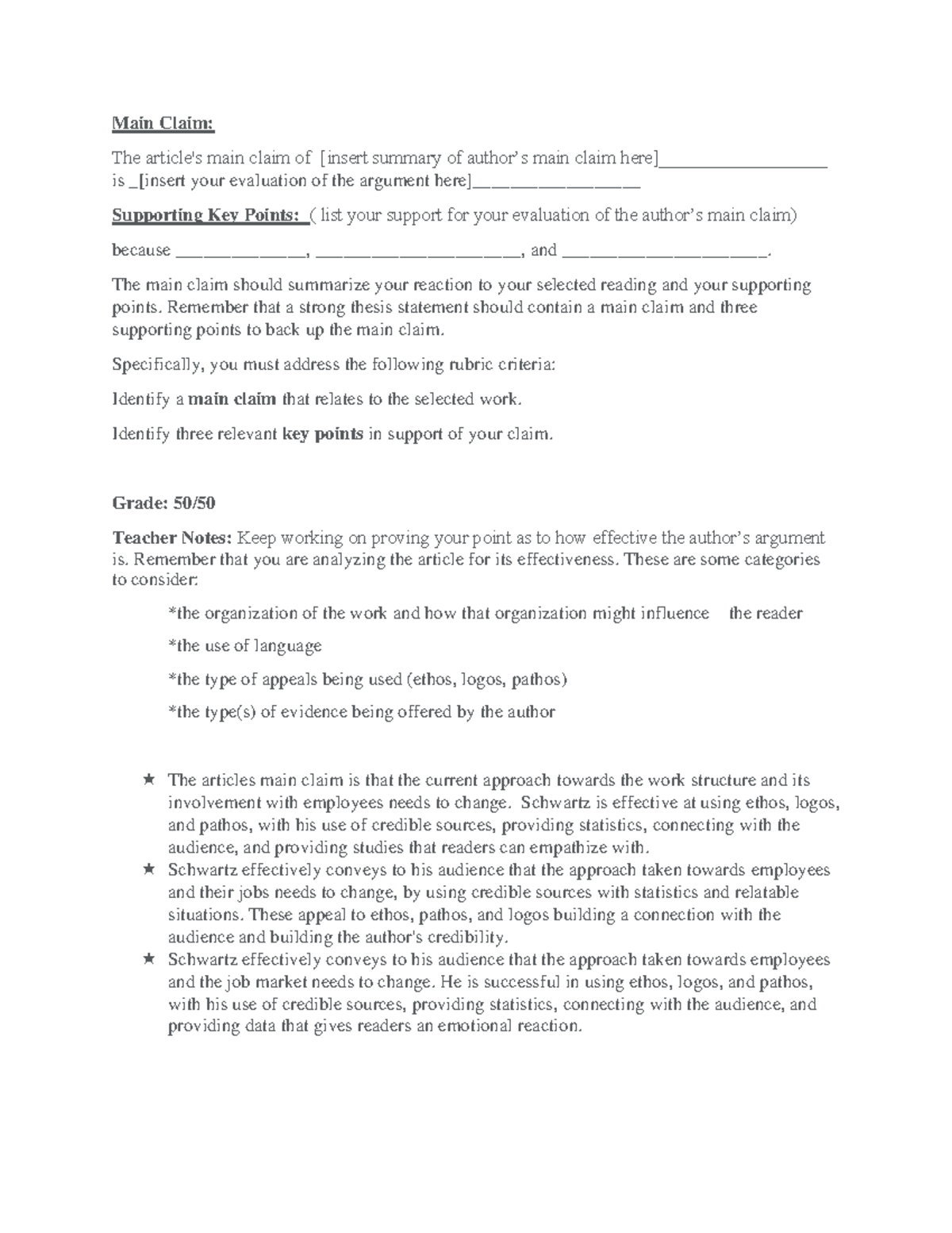 Eng1 Mod 4-3 Identifying thesis statement - Main Claim: The article's ...