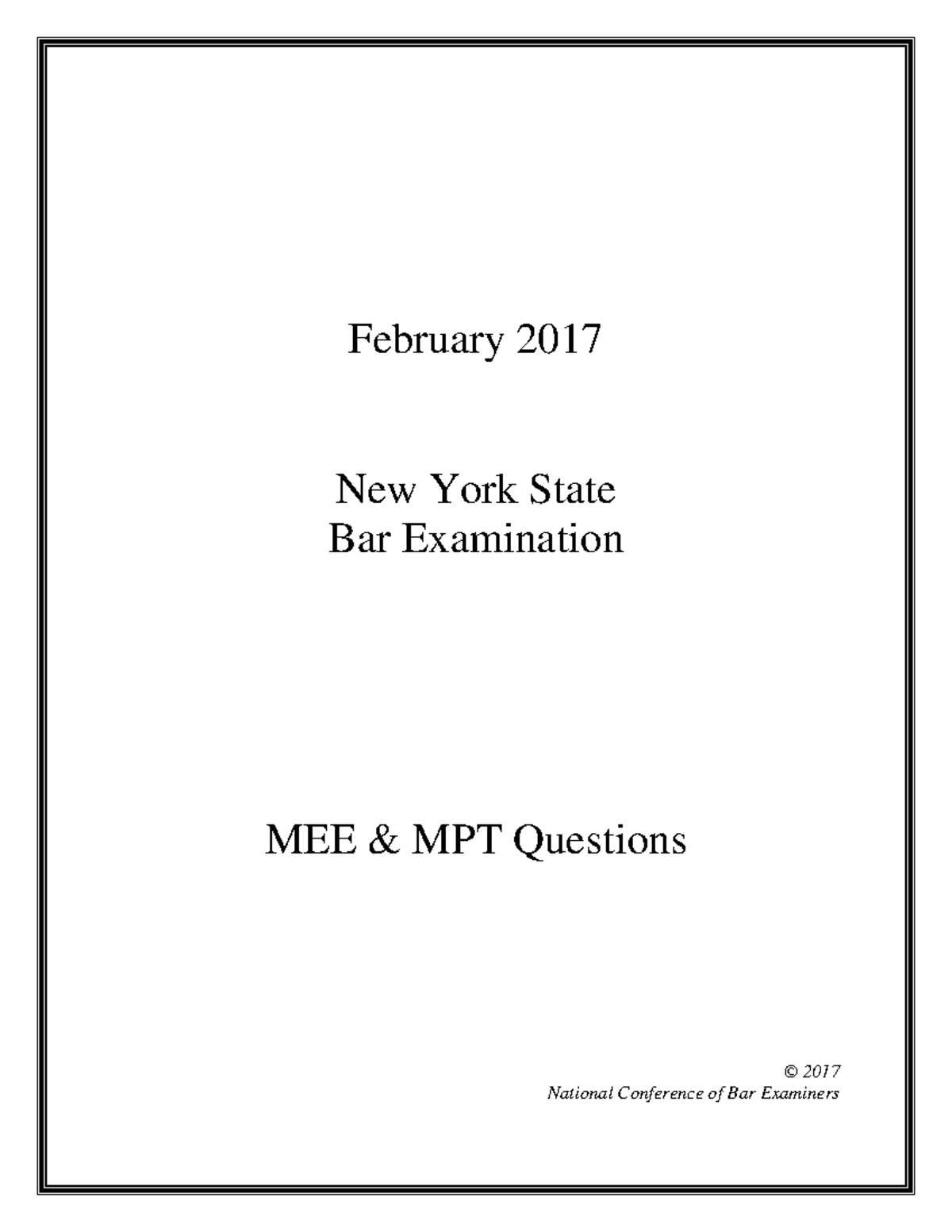 FEB2017 QA MEE Sample - February 2017 New York State Bar Examination ...