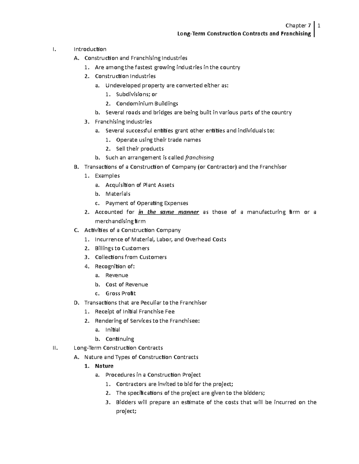 Accounting for Long Term Construction Co - Long-Term Construction Contracts and Franchising I ...