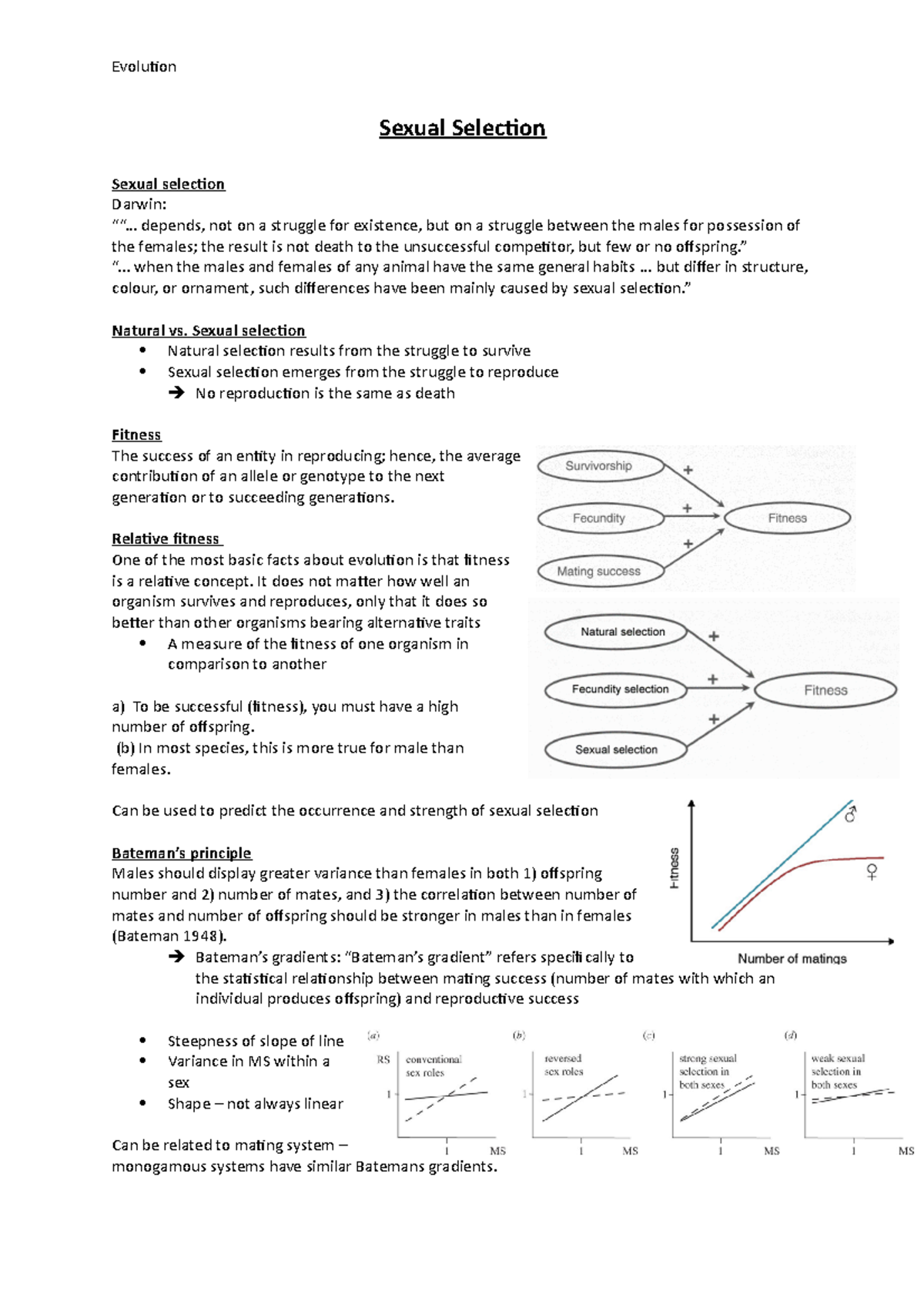 Sexual Selection - notes - Sexual Selection Sexual selection Darwin ...