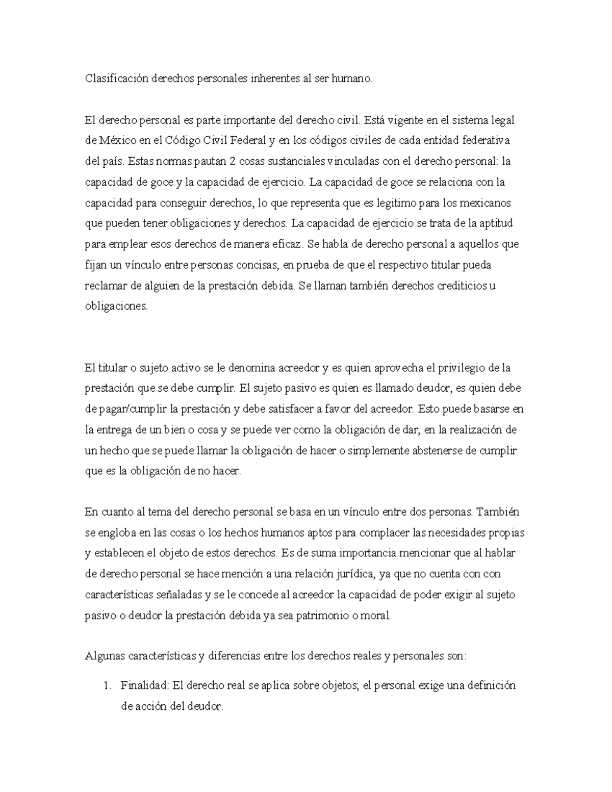 Clasificación derechos personales inherentes al ser humano - El derecho ...