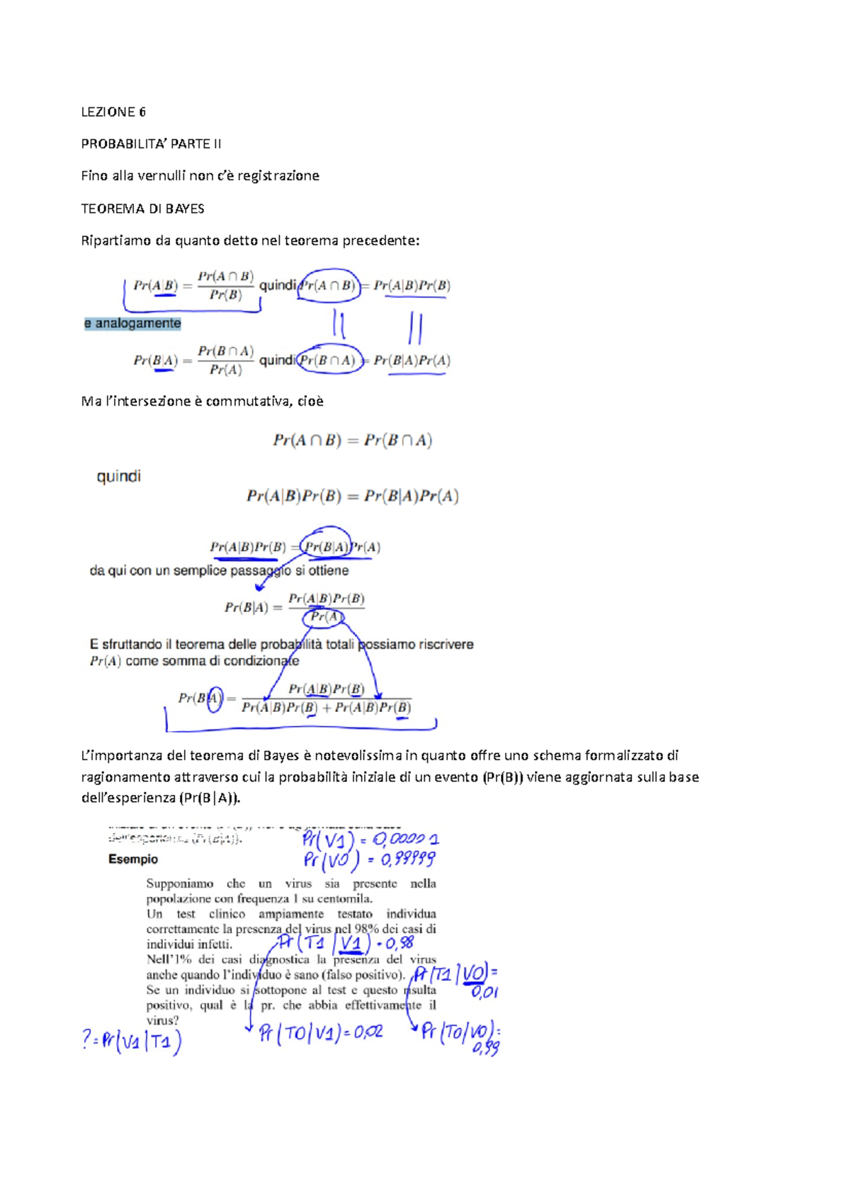 Appunti Lezione 6 - LEZIONE 6 PROBABILITA’ PARTE II Fino alla vernulli ...