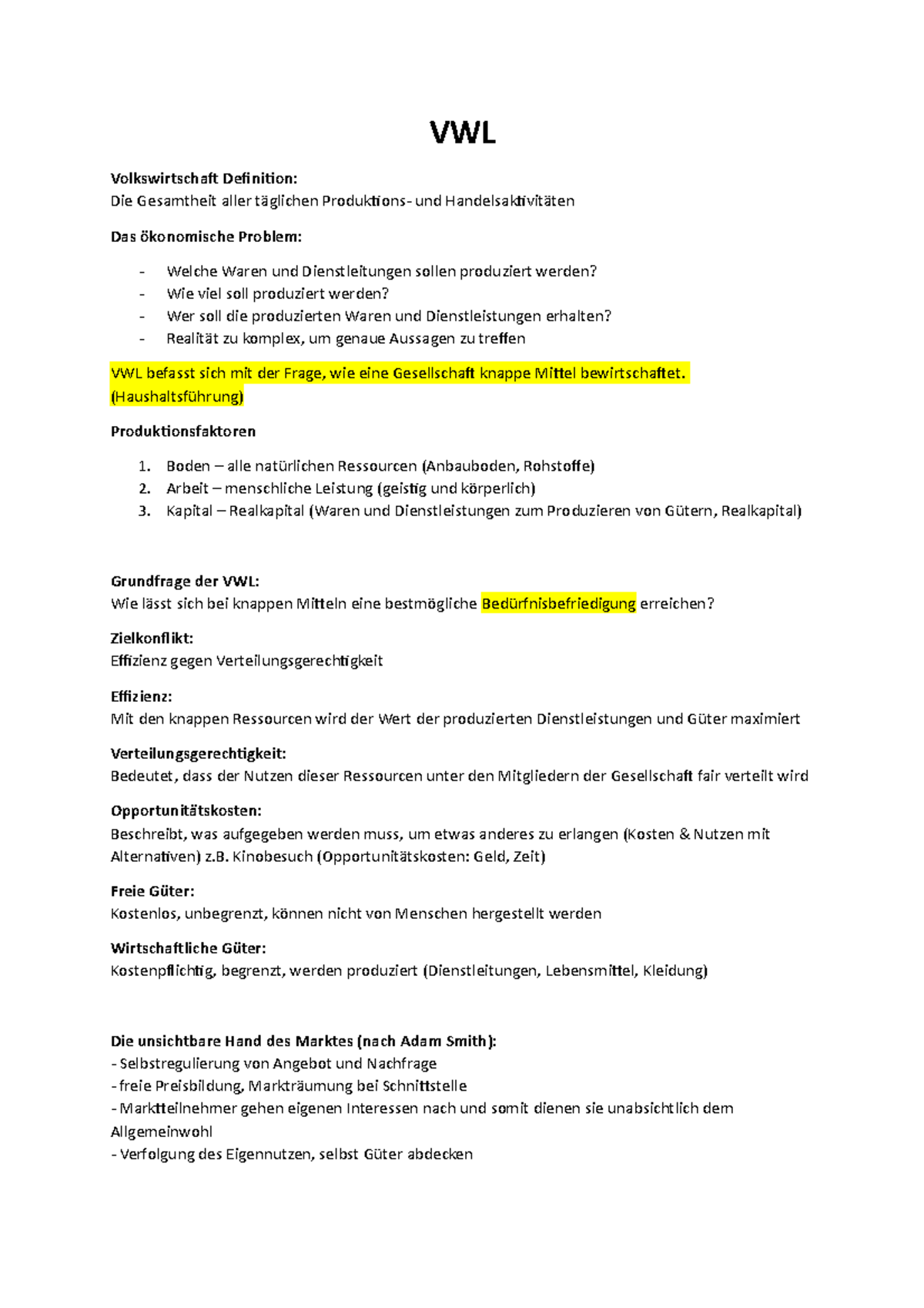 Klausurvorbereitung VWL - VWL Volkswirtschaft Definition: Die Gesamtheit aller täglichen - Studocu