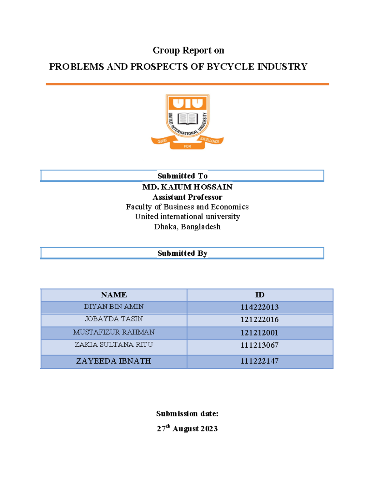 PROBLEMS AND PROSPECTS OF BYCYCLE INDUSTRY - Group Report on PROBLEMS ...