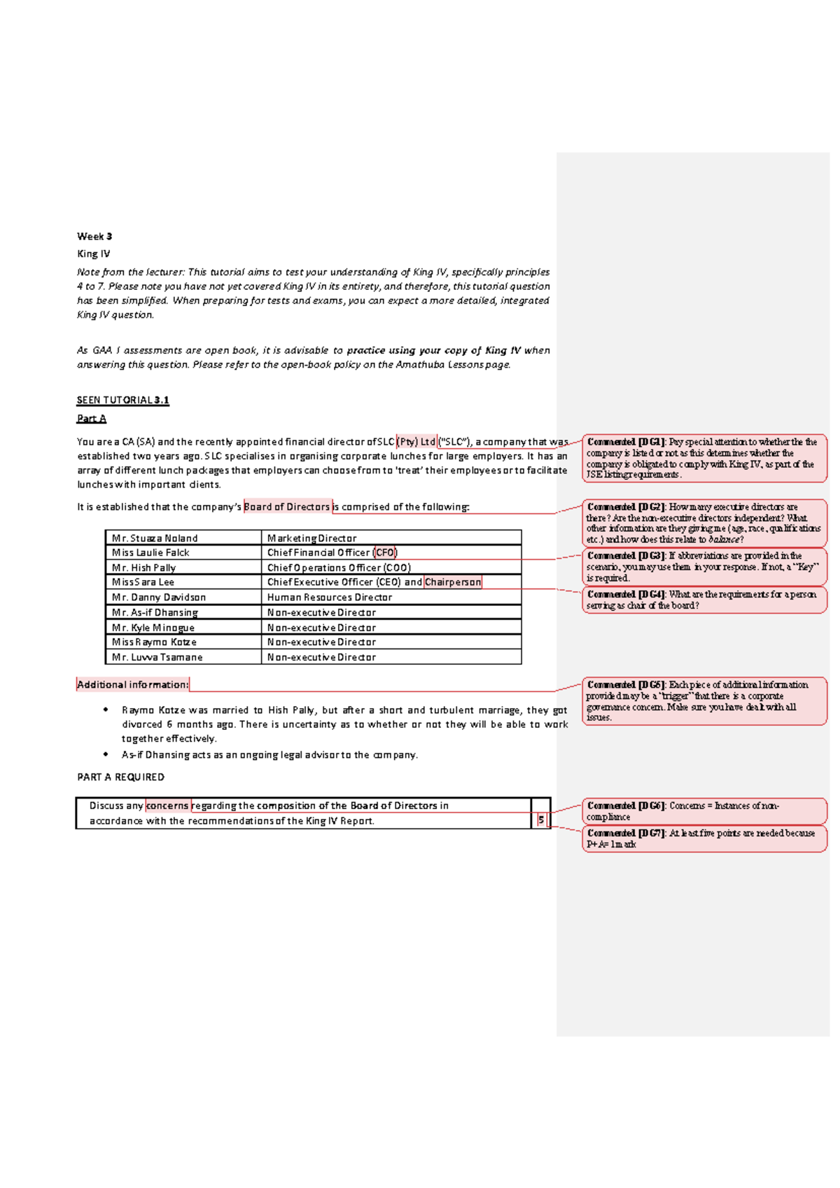 Week 3 Tutorial Pack (Annotated) - Week 3 King IV Note from the lecturer: This tutorial aims to ...