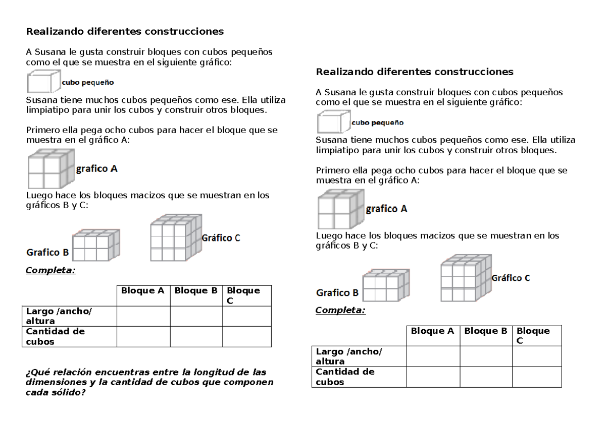 Area de cubo - matematica - Realizando diferentes construcciones A ...