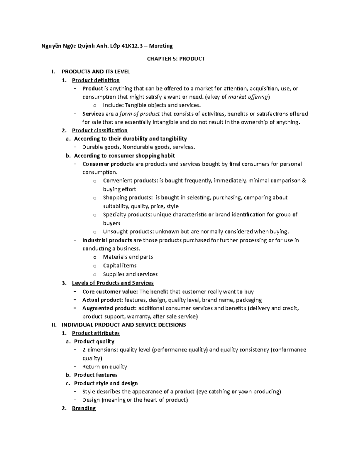 Chapter 8. Product - Summary Principles of Marketing - Nguyễ n Ng c ...