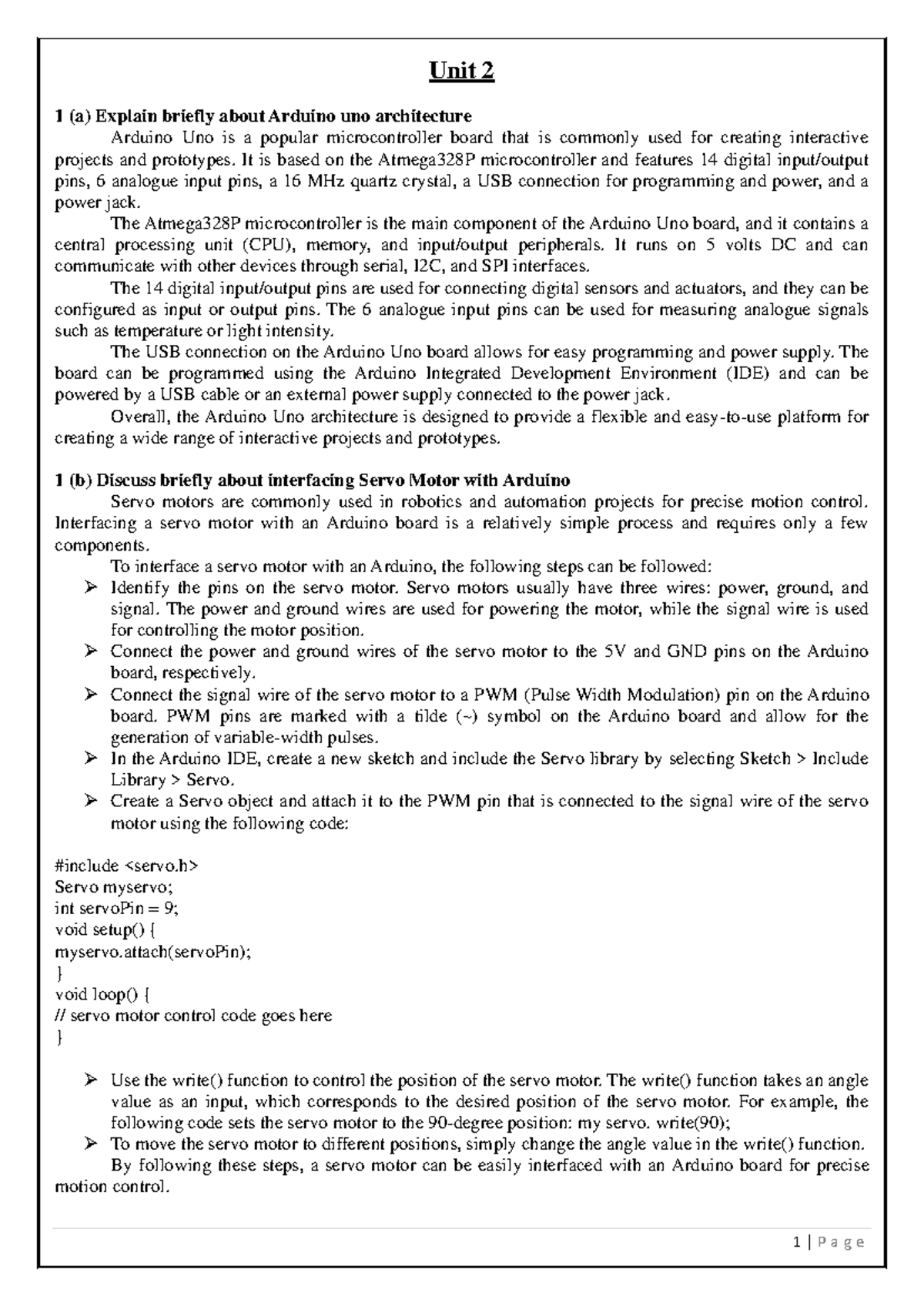 IOT Unit-2 Q&A - subject material - Unit 2 1 (a) Explain briefly about Arduino uno architecture ...