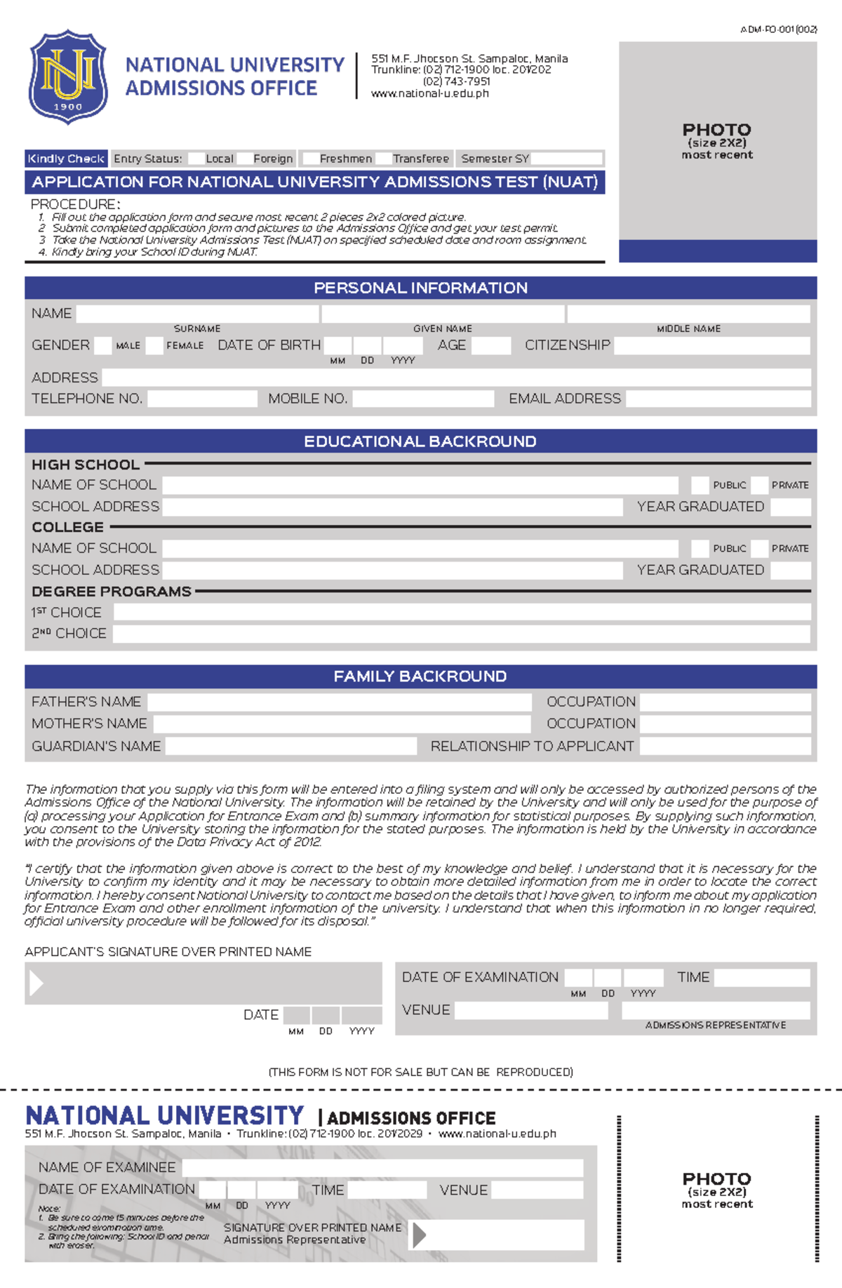 NU-Manila-Application-Form-2017 ver4g5-ADM-FO-001-002 - ADM-FO-001 (002 ...